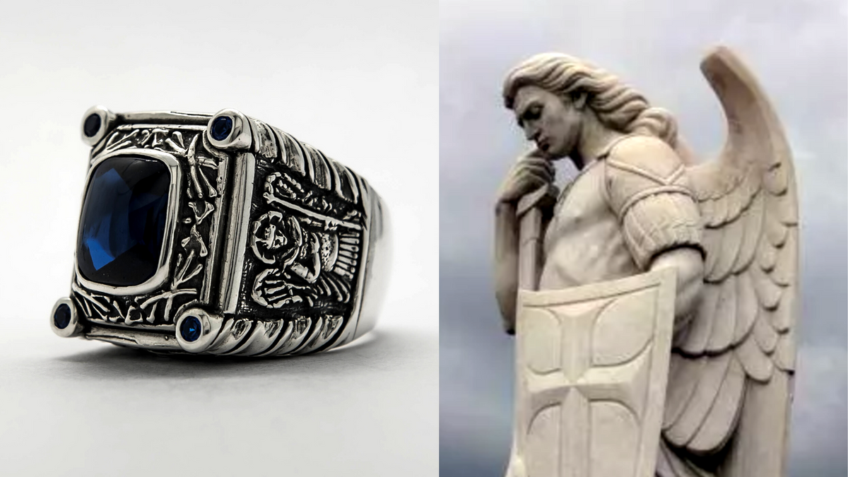 Siver ring Archangel | Blue stone ring for men | Silvers Legends