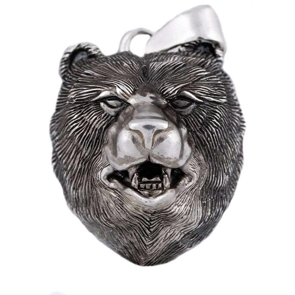 Sterling silver viking bear head pendant | Silvers Legends