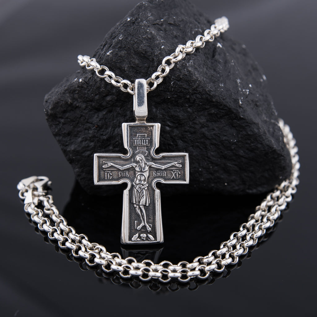 Silver Men’s Cross "Crucifixion and Mother of God" | Silvers Legends